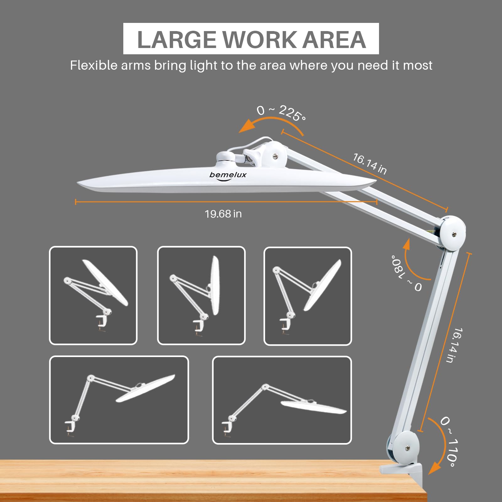 bemelux LED Desk Lamp with Clamp, Dimming Task Lamp for Reading Desktop Office Workbench Table Architect Sewing Study Home Craft, Bright 117PCS LEDs, 2200 Lumens 20 Inch Metal Swivel Arm Work Lamp
