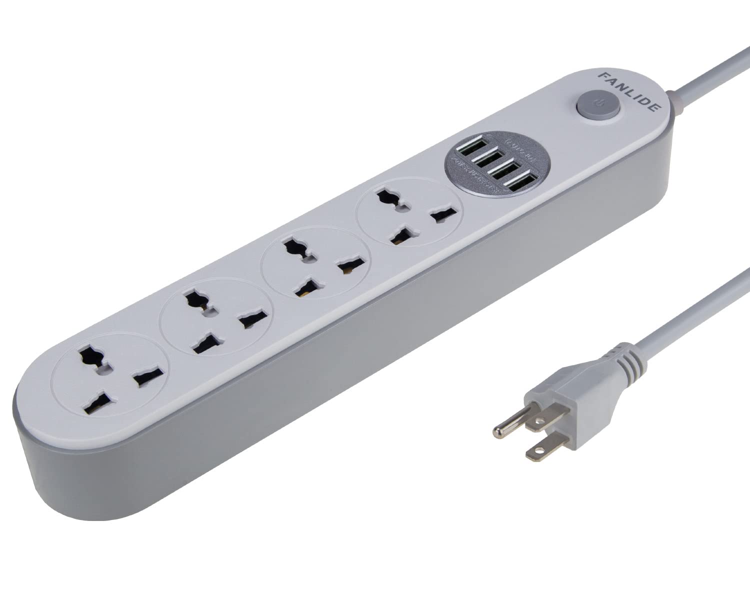 FANLIDE Universal Power Strip with USB Ports, 4 Outlets 4 Smart USB (5V 3.4A 17W), 6.5ft Power Cord, 2500W Circuit Breaker, Child Safe Door, for Cruise Ship,Dorm Room Multi Plug Extender