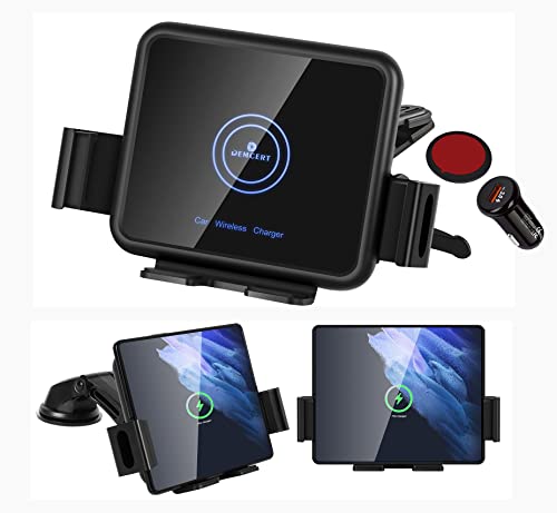 DEMCERT Support Portrait Unfold Charging for Z Fold 3 Car Mount, Wireless Car Charger Compatible for Samsung Galaxy Z Fold 3 Z Fold 4 Auto Clamping Fast Charging Holder with Cooling Fan