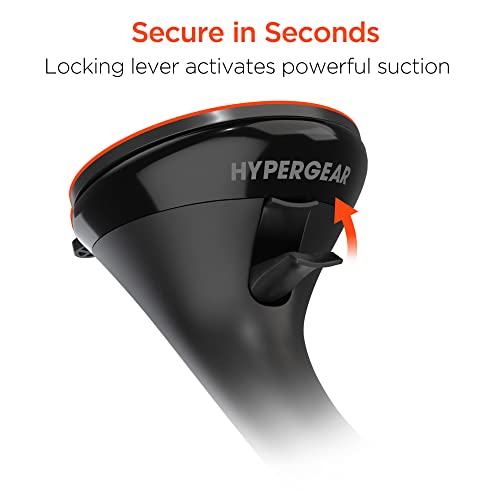 HyperGear Car Windshield Phone Mount Holder [Hands Free] Compatible for iPhone 14/13/12/Pro/Pro Max, Galaxy S23/S22/S21, Note 20 & More [Black] 13605