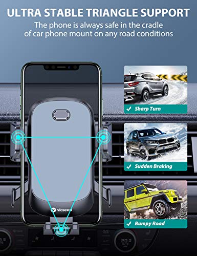 2022 Upgraded Auto Clamp Cell Phone Holder for Car, VICSEED Car Phone Holder Mount Ultra Stable Car Phone Mount Strong Grip Air Vent Phone Car Holder Case Friendly Fit for iPhone 12 and All Smartphone