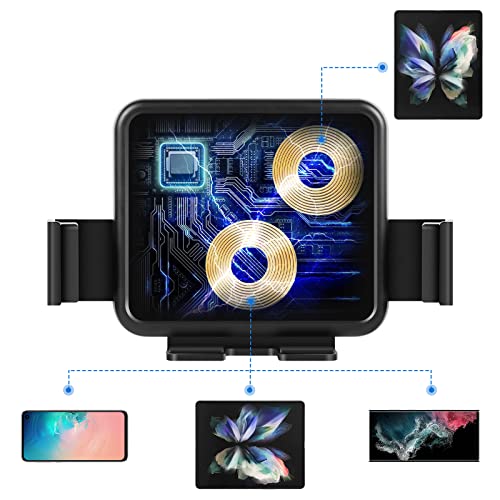 DEMCERT Support Portrait Unfold Charging for Z Fold 3 Car Mount, Wireless Car Charger Compatible for Samsung Galaxy Z Fold 3 Z Fold 4 Auto Clamping Fast Charging Holder with Cooling Fan