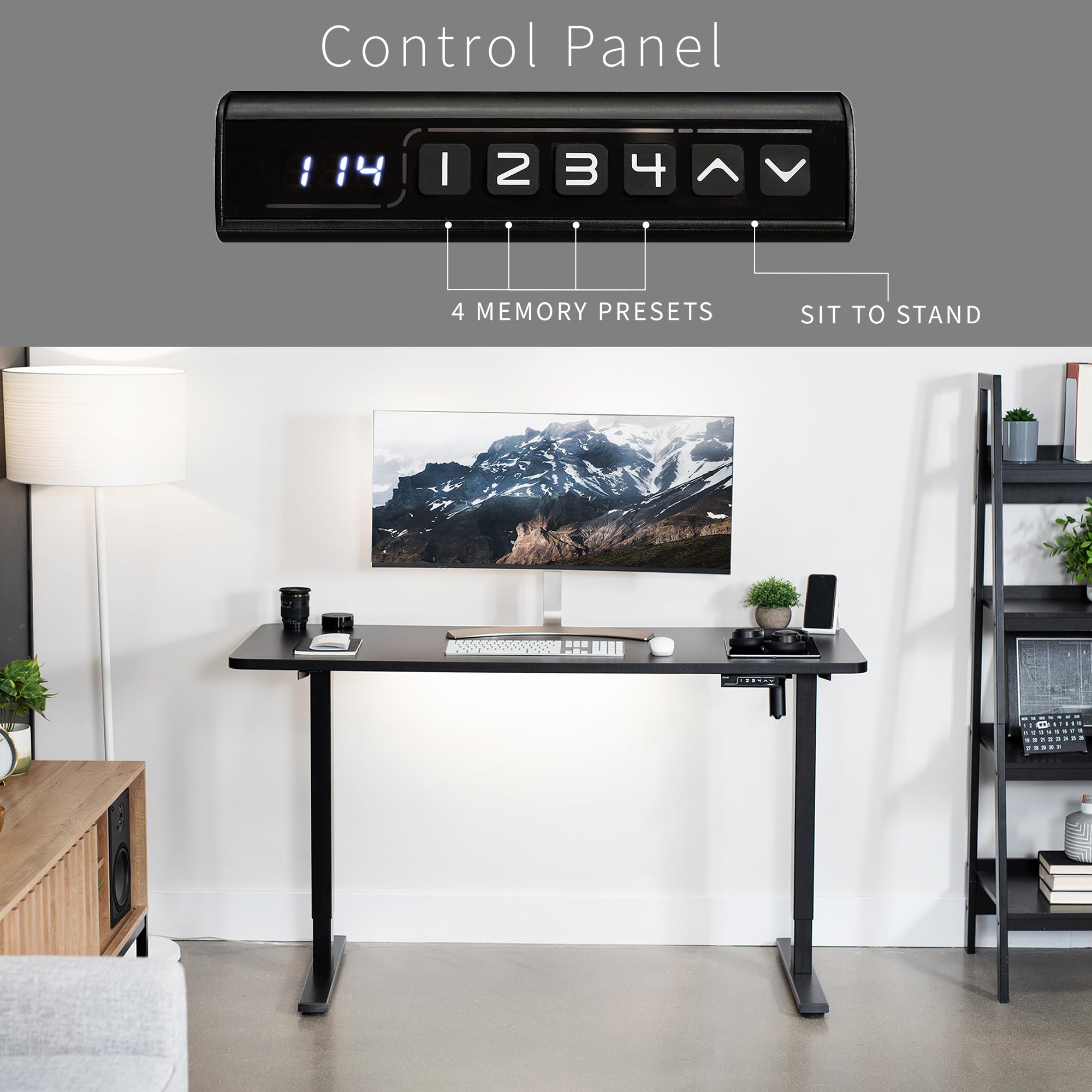 VIVO Electric Height Adjustable 60 x 24 inch Memory Stand Up Desk, Black Solid One-Piece Table Top, Black Frame, Standing Workstation with Preset Controller, DESK-KIT-1B6B