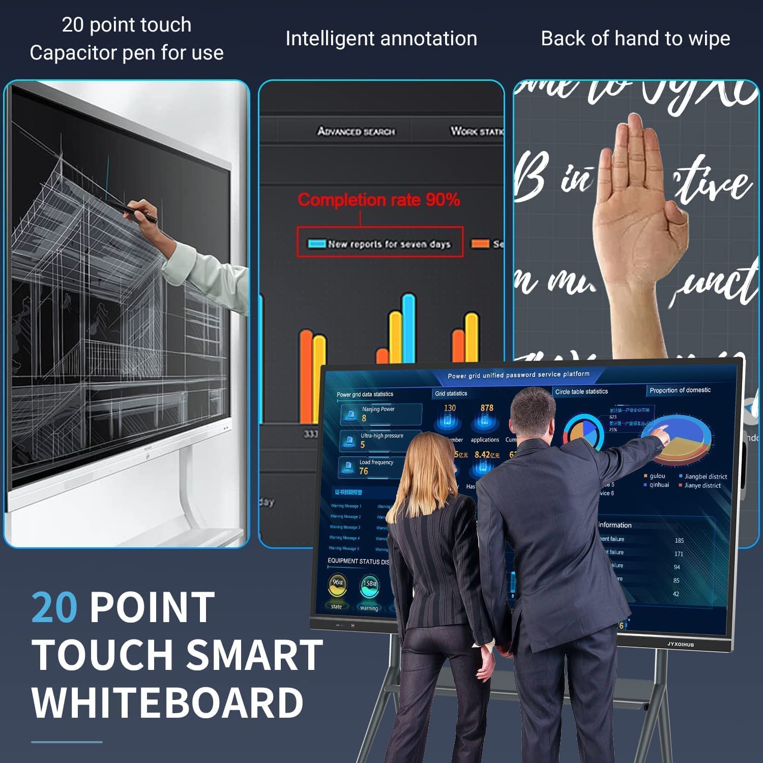 Smart Board for Classroom and Conference,JYXOIHUB 75 Inch Electronic Whiteboard Build in Android and Windows OS with 4K HD Touch Screen Interactive Whiteboard,Smart Digital Whiteboard (Board Only)
