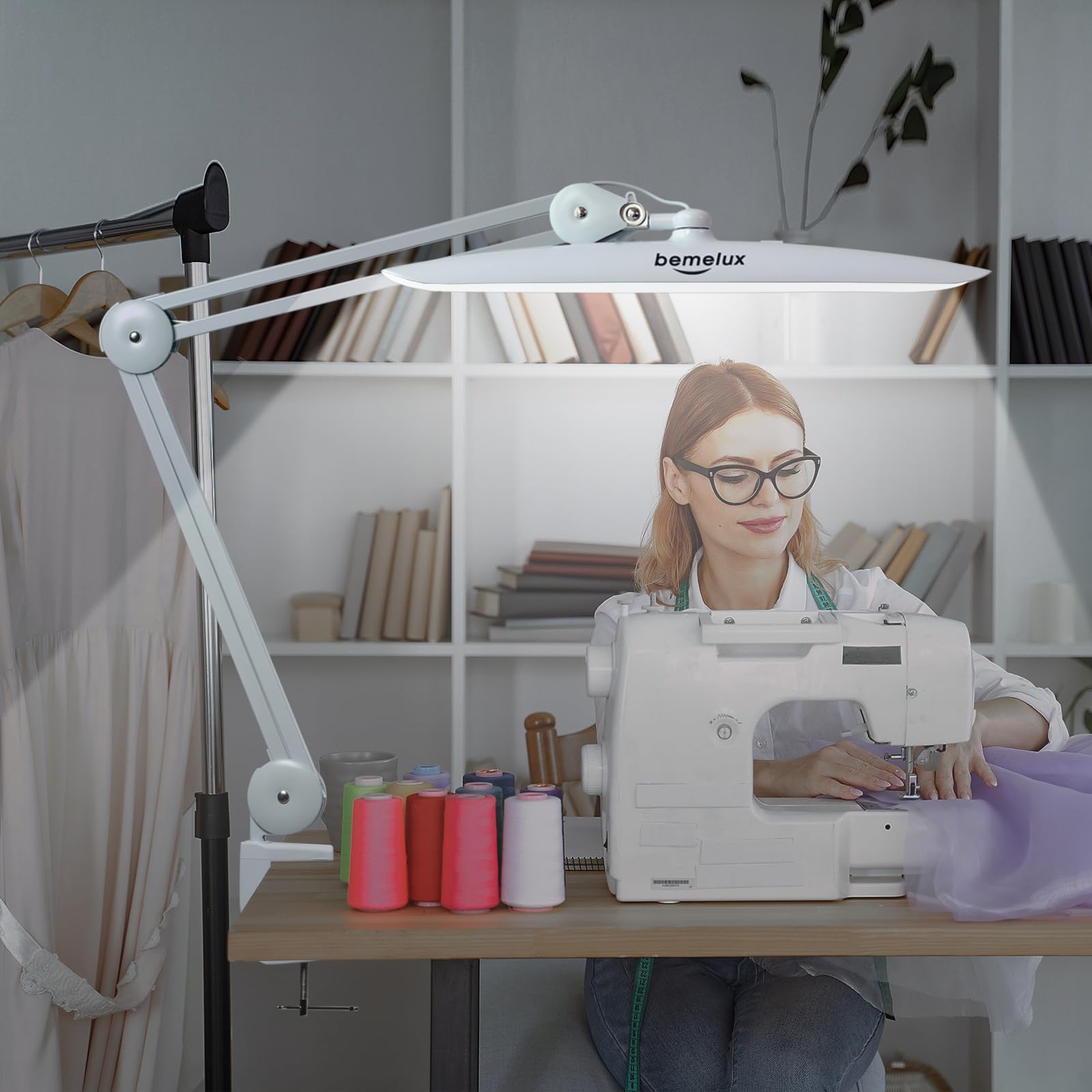 bemelux LED Desk Lamp with Clamp, Dimming Task Lamp for Reading Desktop Office Workbench Table Architect Sewing Study Home Craft, Bright 117PCS LEDs, 2200 Lumens 20 Inch Metal Swivel Arm Work Lamp
