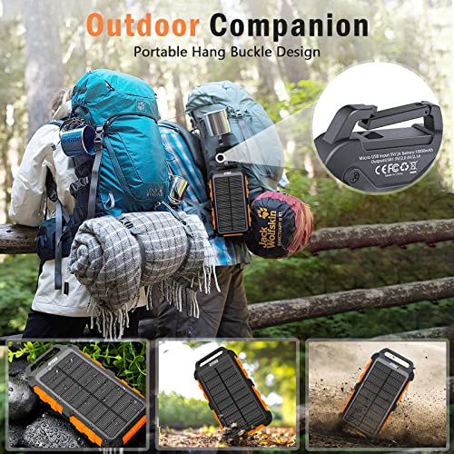 TOENNESEN Solar Power Bank 20000mAh, Portable Solar Charger Power Bank with Dual USB Output and 10 Strong LED Flashlights, IPX4 Waterproof Solar Phone Charger for iPhone, Samsung, iPad