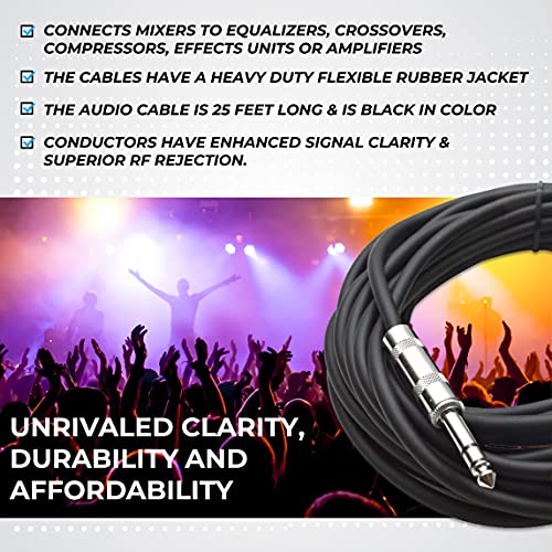 Seismic Audio Speakers TRS ¼” Patch Cable, 25 Foot Balanced Cord, Black