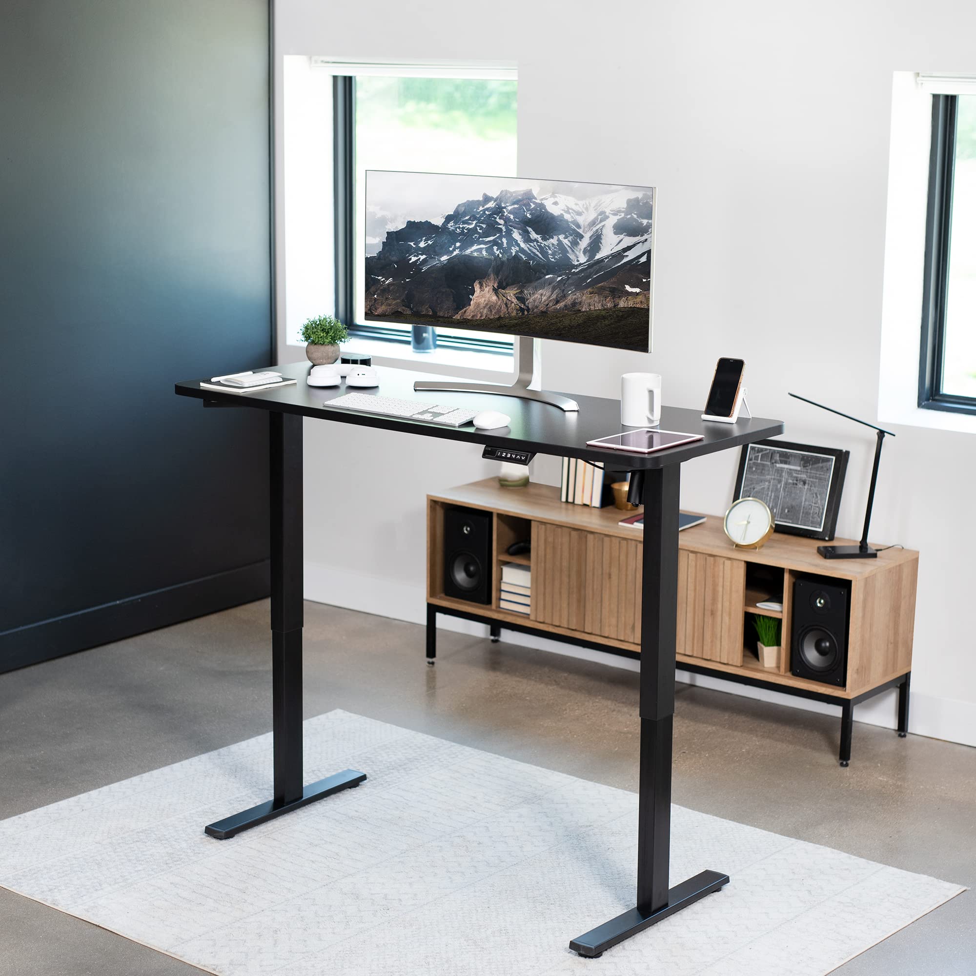 VIVO Electric Height Adjustable 60 x 24 inch Memory Stand Up Desk, Black Solid One-Piece Table Top, Black Frame, Standing Workstation with Preset Controller, DESK-KIT-1B6B