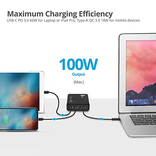 SIIG 4 Port 100W USB-C Charging Station, 2X USB C, 2X USB Type-A, PD & QC 3.0 Combo Charger for Laptop and Mobile Devices, Black (AC-PW1N11-S1)