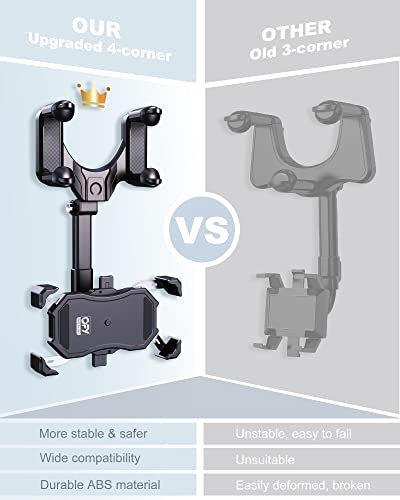 OFY Phone Mount for Car, [2023 Upgraded 4 Clip Never Fall] Rear View Mirror Phone Holder, 360 Rotatable and Retractable Car Phone Holder for Most Mobile Phones & Vehicles