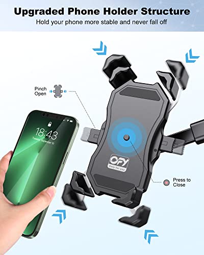 OFY Phone Mount for Car, [2023 Upgraded 4 Clip Never Fall] Rear View Mirror Phone Holder, 360 Rotatable and Retractable Car Phone Holder for Most Mobile Phones & Vehicles