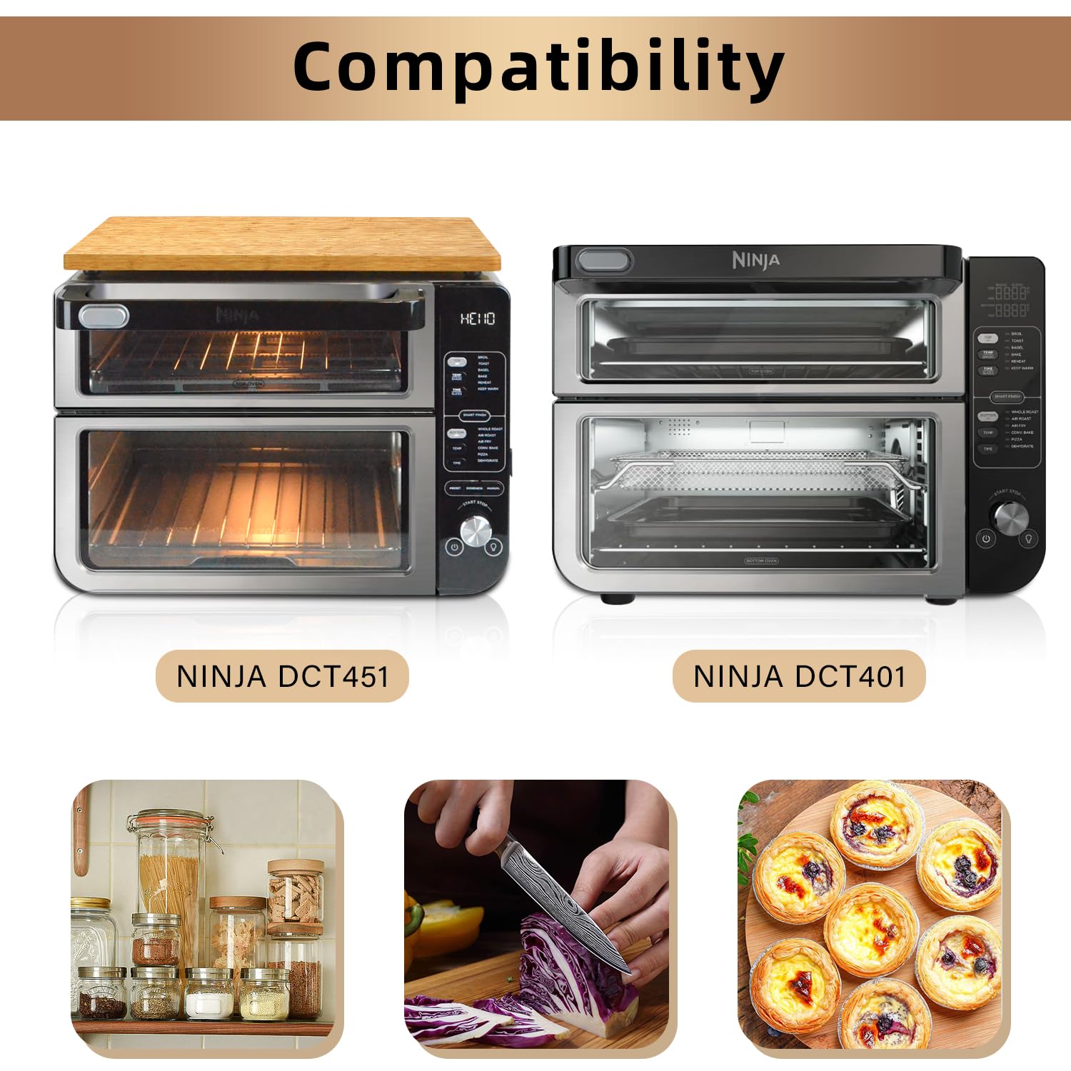 Bamboo Cutting Board Compatible with Ninja DCT401 DCT402 DCT451 Double Oven, Heat Resistant Cutting Board for Convection Toaster Oven, Air Fryer Accessories Compatible with Ninja Oven, Reclaim Space