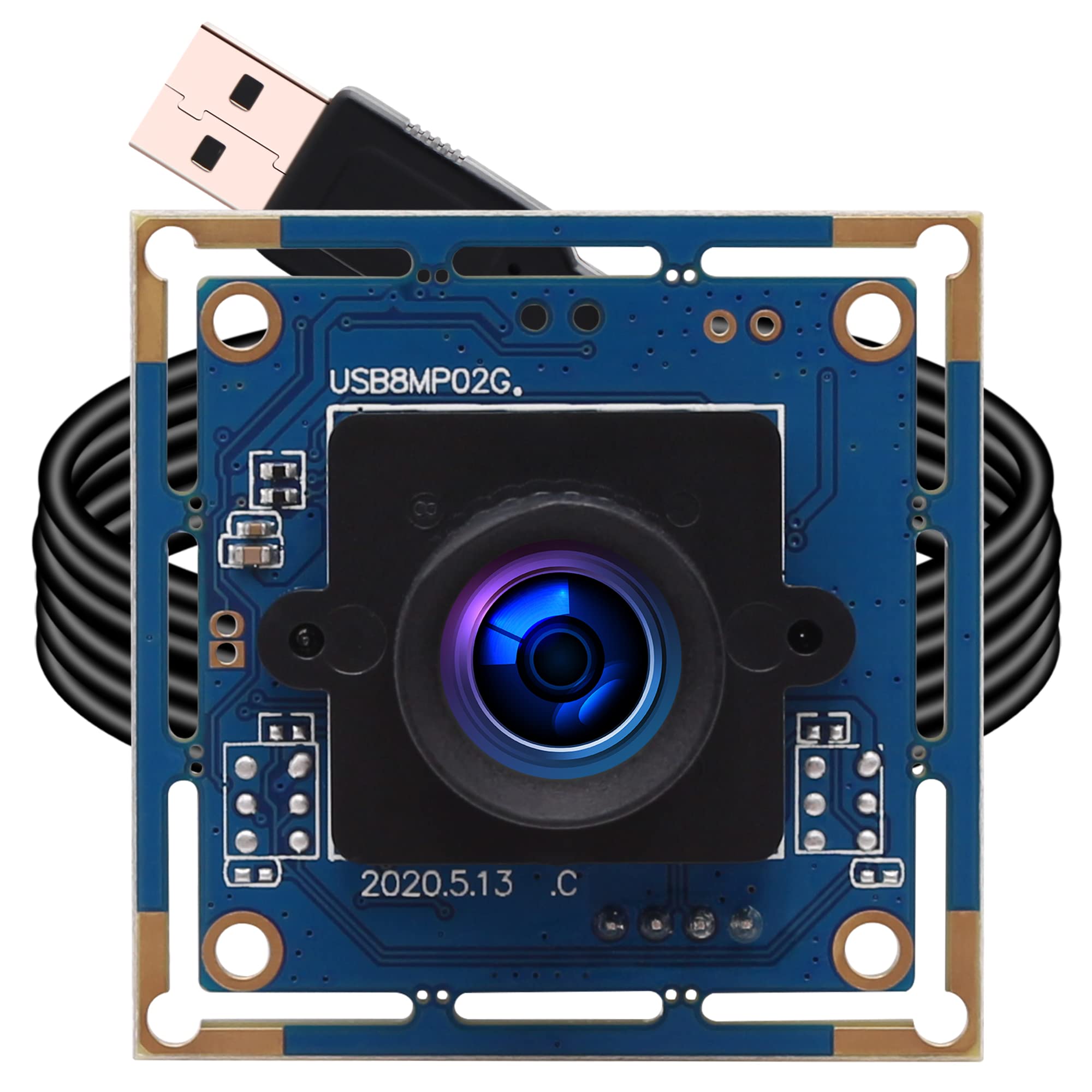 ELP 8mp USB Camera Module 2448p Webcam Board 75degree Wide Angle Web Cam Module Smart Embedded Camera IMX179 4k USB Webcam Module,8megapixel HD Industrial USB Camera for Windows/Linux/Android/mas Os