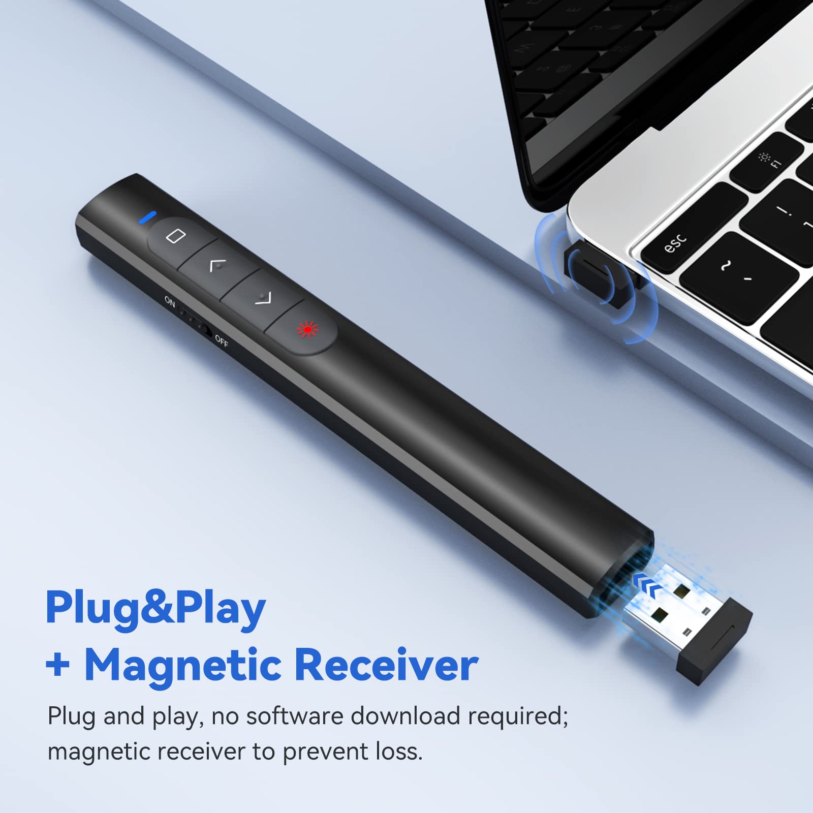 Presentation Clicker Wireless Presenter Remote, PowerPoint Clicker Computer Clicker with Red Light, Clickers for PowerPoint Presentations Slide Advancer with Volume Control for Mac/Laptop/Computer