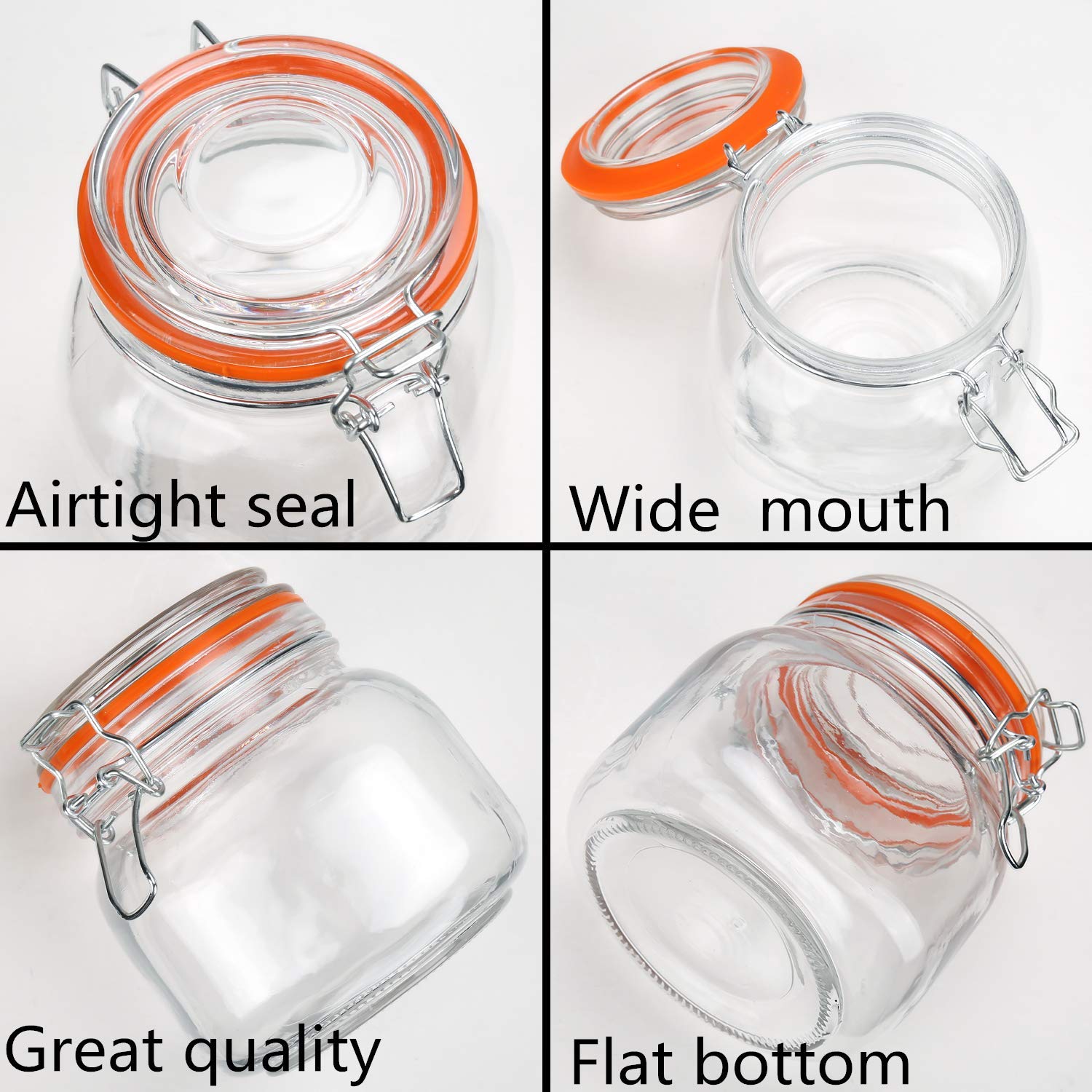 Encheng 25 oz Glass Jars With Airtight Lids And Leak Proof Rubber Gasket,Wide Mouth Mason Jars With Hinged Lids For Kitchen Canisters 750ml, Glass Storage Containers 6 Pack …