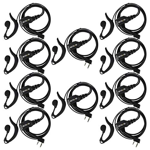 Retevis Walkie Talkie Earpiece with Mic G Shape 2 Pin Adjustable Volume Headset Compatible with Retevis H-777 RT22 RT21 Baofeng UV-5R 888S 2 Way Radio(10 Pack)
