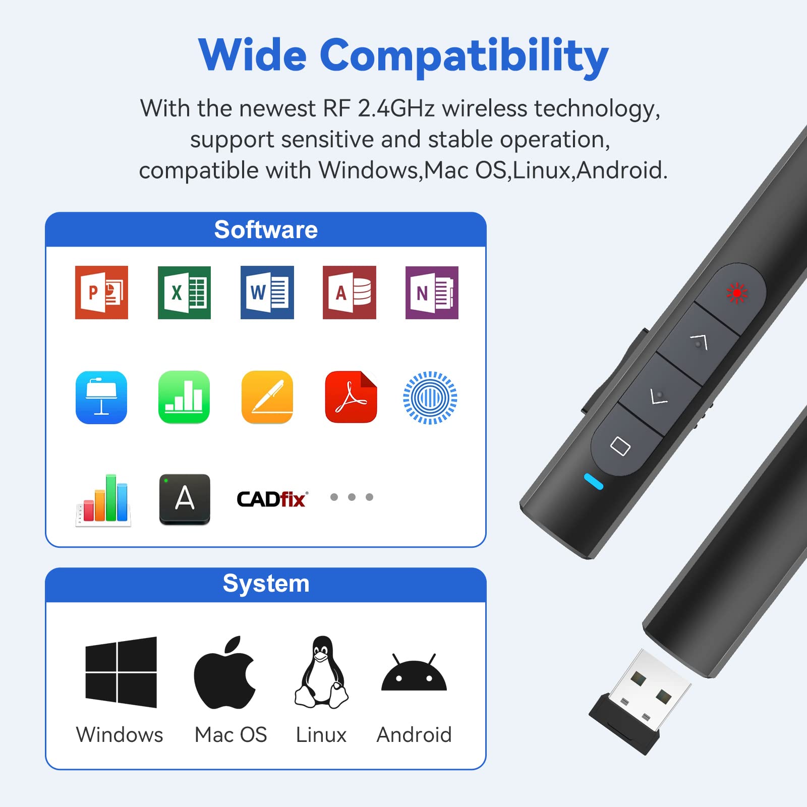 Presentation Clicker Wireless Presenter Remote, PowerPoint Clicker Computer Clicker with Red Light, Clickers for PowerPoint Presentations Slide Advancer with Volume Control for Mac/Laptop/Computer