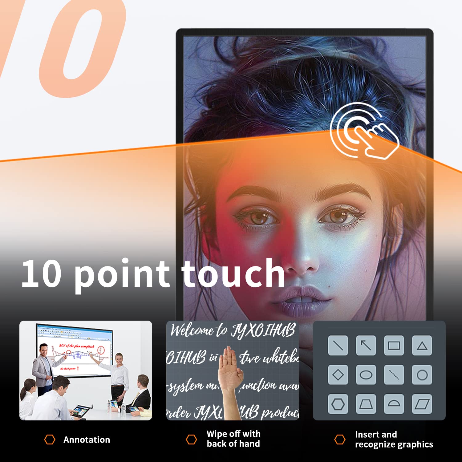 Smart Board, 43 Inch JYXOIHUB Interactive Whiteboard, Electronic Whiteboard, Screen Mirroring from Android and iOS for Live Streaming, for Advertising Display and Classroom (Board Only)