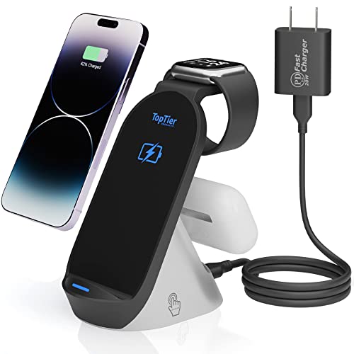 TopTier 3 in 1 Wireless Charging Station Dock, 20W Total System Power, iPhone Apple Watch Airpods and Samgsung Phones