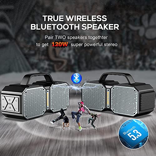 BUGANI Bluetooth Speaker, SHOCKW Portable Bluetooth Speaker, Bluetooth 5.3, Waterproof, Wireless Speakers, 60W Super Power, Outdoor Speaker, Black(New Model)