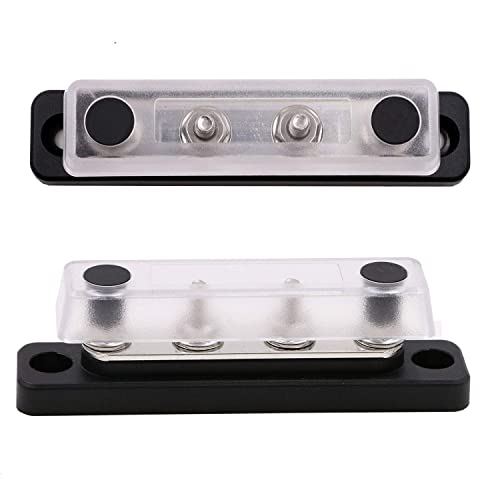 Gloaso 100 Amp Common Bus Bar 12V- 48V DC, Copper Made, 4 x 3/16β Post Terminal Power Distribution Block with Cover, Red & Black, 100A Busbar 2 Pack