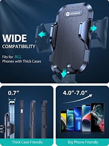 VICSEED Phone Mount for Car [Off-Road Stable][Thick Case & Big Phones Friendly] 3 in 1 Car Phone Holder Mount Suction Cell Phone Holder Car Dashboard Windshield Air Vent Car Mount for iPhone Samsung