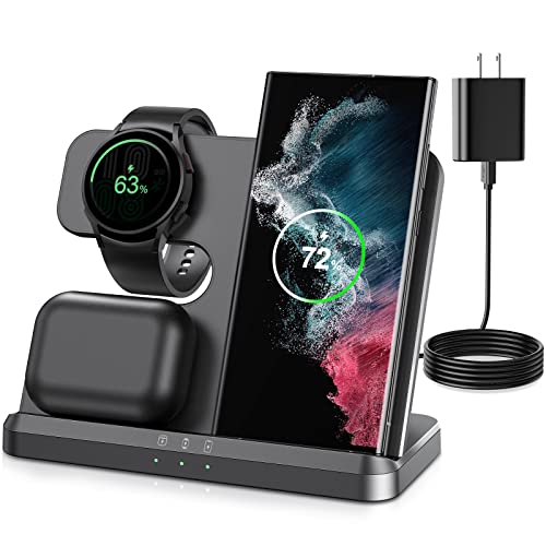 Wireless Charging Station for Samsung, SWIO 3 in 1 Fast Charger Dock for Galaxy Watch 5 Pro/5/4/3/Active 2,Galaxy S23 S22 S22+ S21 S20 Ultra FE/Note 20 10 9/ Z Flip Fold 4 3 2, Buds/2/Pro/Live