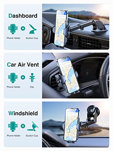 VICSEED Phone Mount for Car [Off-Road Stable][Thick Case & Big Phones Friendly] 3 in 1 Car Phone Holder Mount Suction Cell Phone Holder Car Dashboard Windshield Air Vent Car Mount for iPhone Samsung