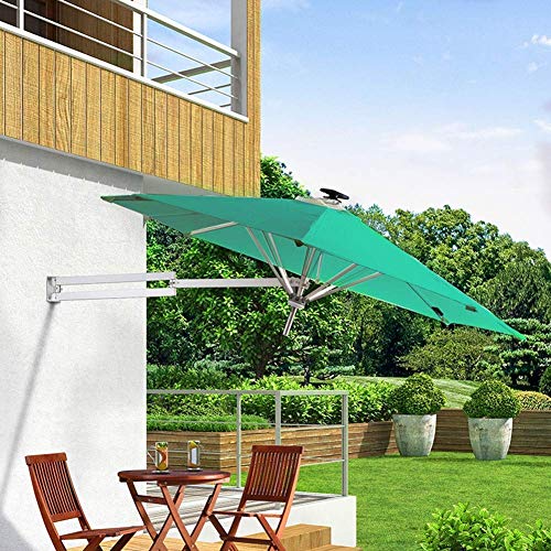 BEdaw Parasols 250cm Wall Mount Garden with Solar Lights - Outdoor Patio Sunshade Umbrella with Tilt Adjustment, Green
