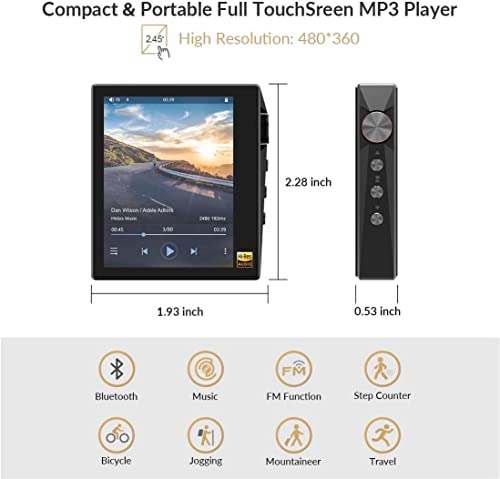 HIDIZS AP80 High Resolution Lossless MP3 Music Player with LDAC/aptX/FLAC/Hi-Res Audio/FM Radio, Hi-Fi Bluetooth Audio Player with Full Touch Screen (Black)