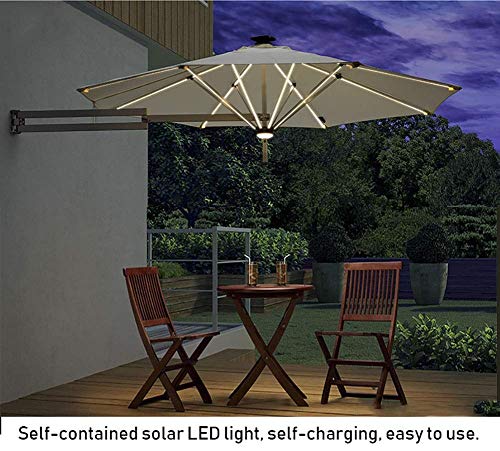 BEdaw Parasols 250cm Wall Mount Garden with Solar Lights - Outdoor Patio Sunshade Umbrella with Tilt Adjustment, Green