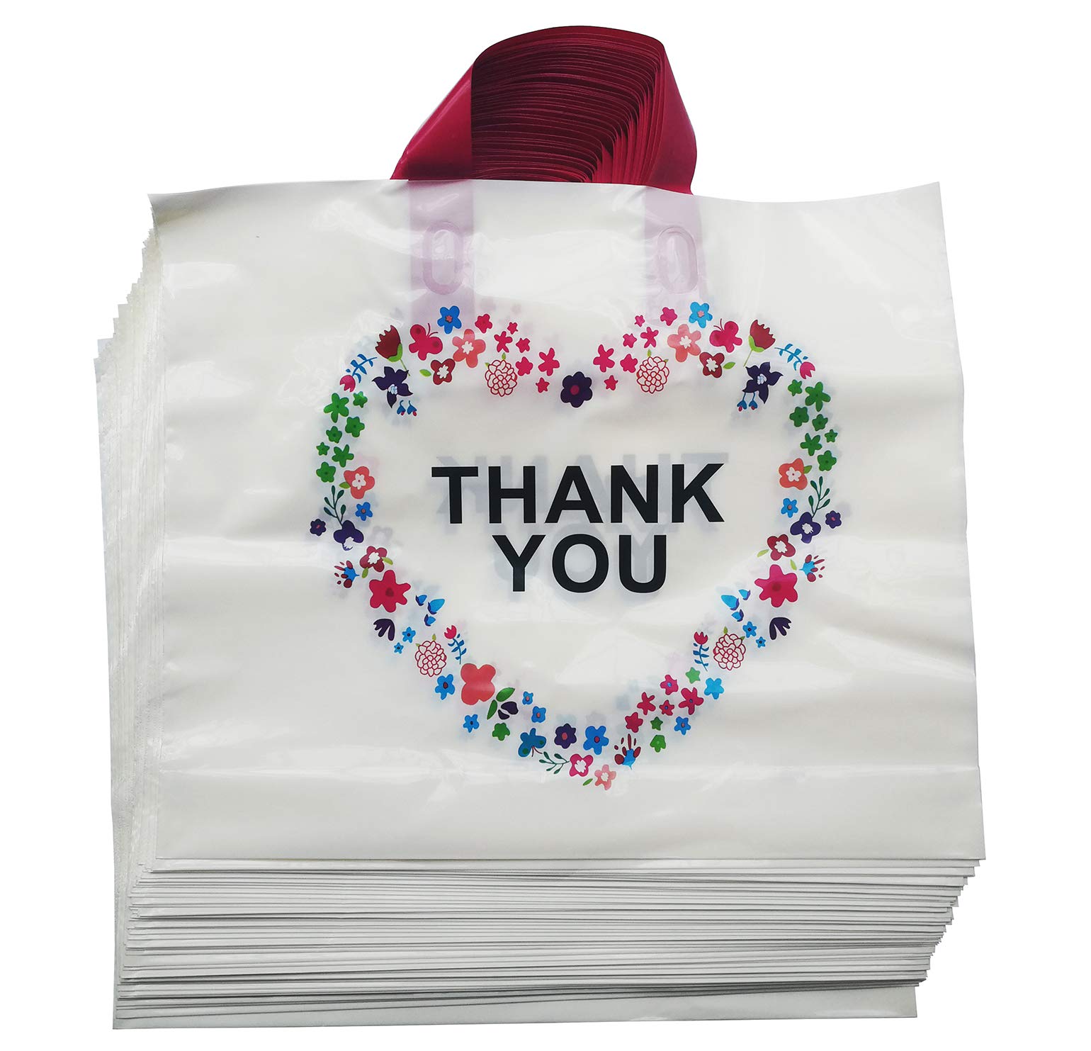 50Pcs Beige Thank You Bags for Small Business,Boutique Bags with Soft Loop Handle,Plastic Christmas Bags,Size:15"x12"x3"（38 * 30 * 8CM 2.8 Mil