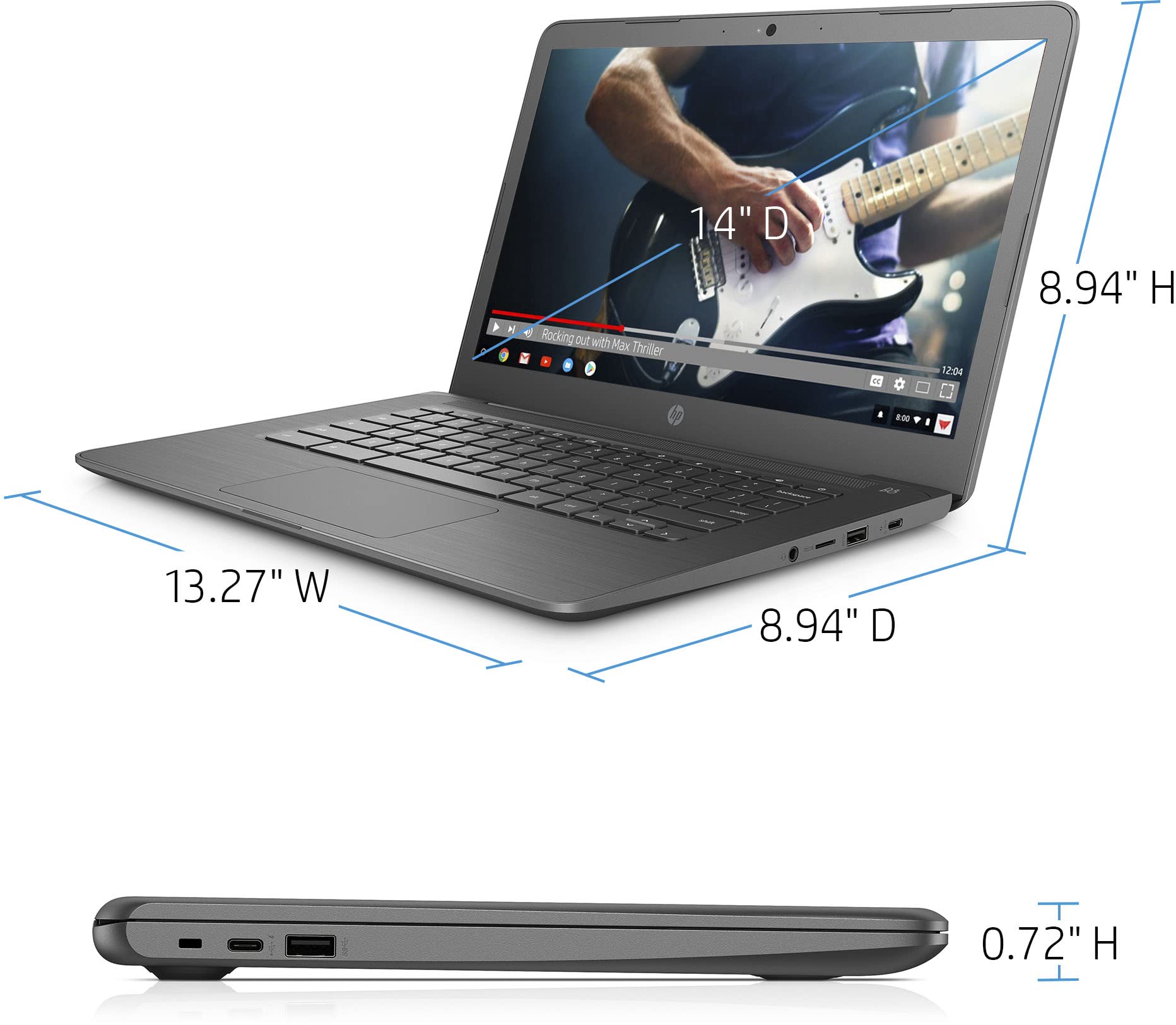 HP Chromebook 14 FHD Laptop, Dual-core Intel Celeron Processor N3350, 4GB RAM, 64GB eMMC Storage, 14-inch FHD IPS Display, Google Chrome OS, Dual Speakers and Audio by B&O (14-ca064dx, 2022) (Renewed)