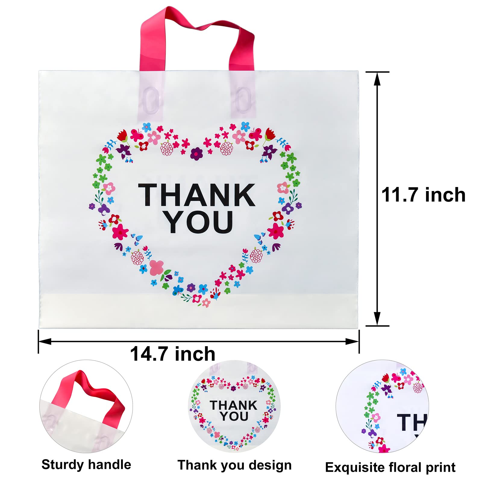 50Pcs Beige Thank You Bags for Small Business,Boutique Bags with Soft Loop Handle,Plastic Christmas Bags,Size:15"x12"x3"(38 * 30 * 8CM 2.8 Mil