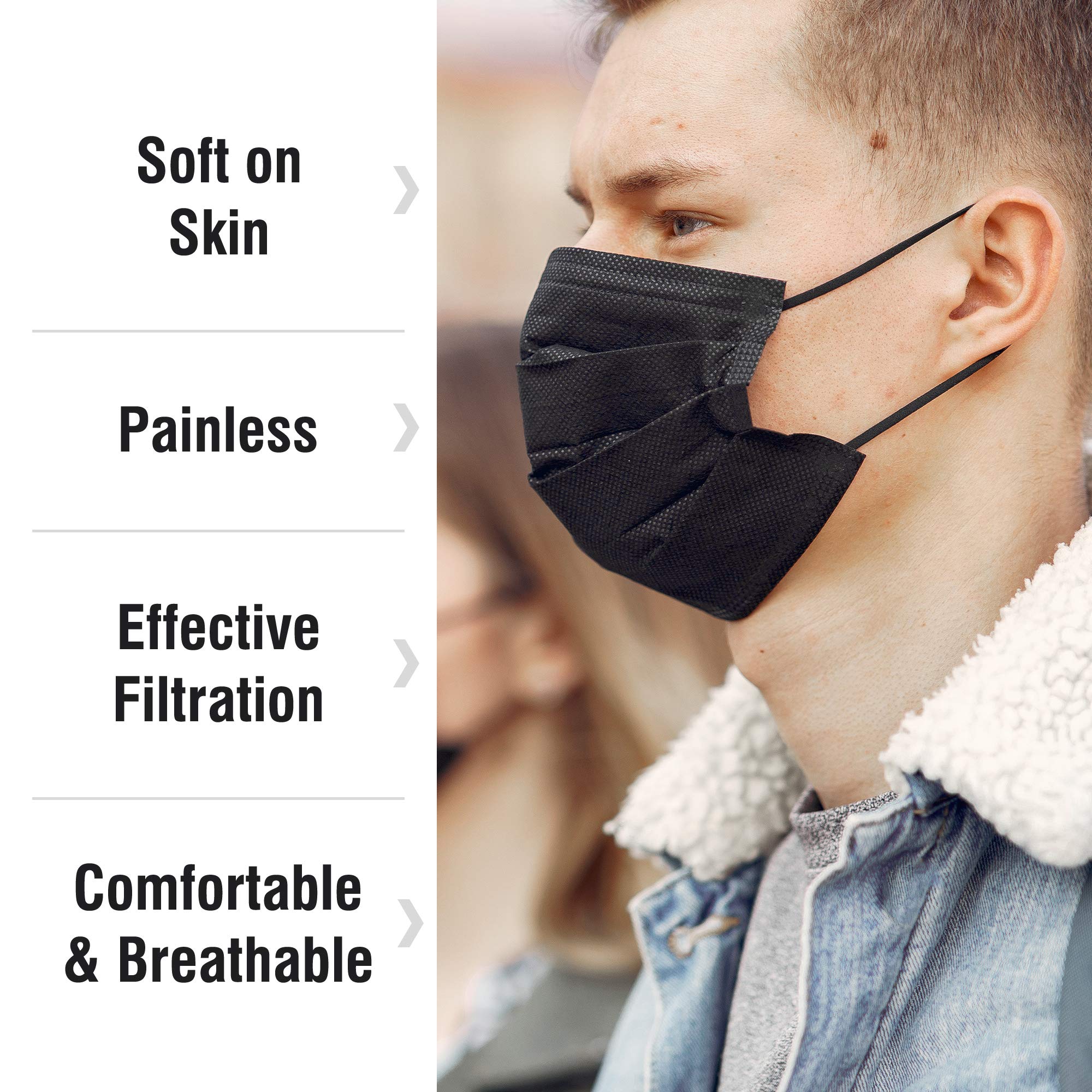 WECARE Disposable Face Mask Individually Wrapped - 50 Pack, Black Masks 3 Ply
