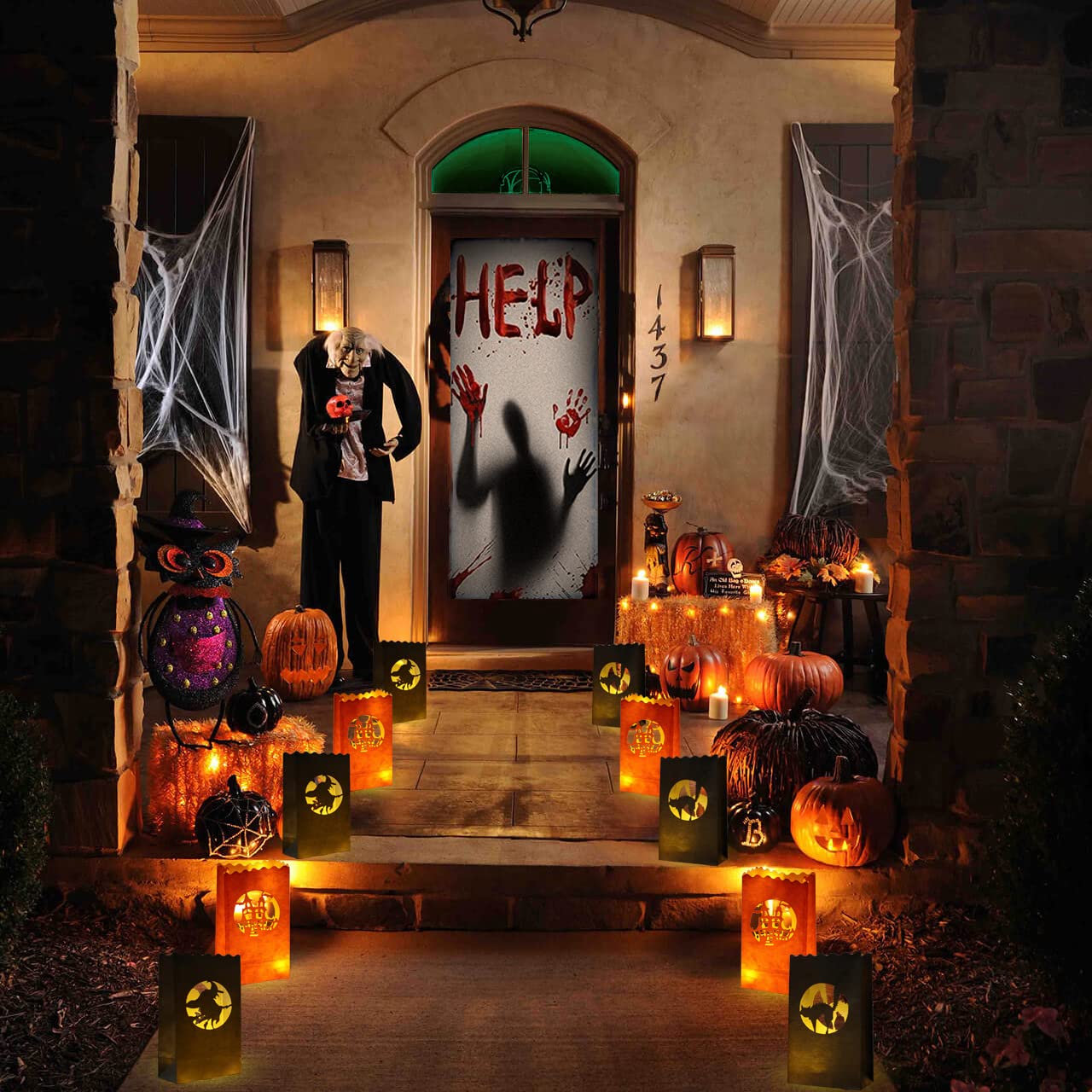 Stmarry 48 pcs Halloween Luminary Bags, Flame Resistant Luminaries, Orange and Black Tea Light Candle Bags - Witch, Black Cat Silhouette Decorations & Party Lanterns