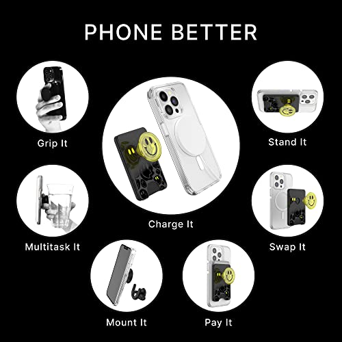 PopSockets: Phone Wallet with Expanding Grip, Phone Card Holder, Wireless Charging Compatible, Wallet for MagSafe - All Smiles