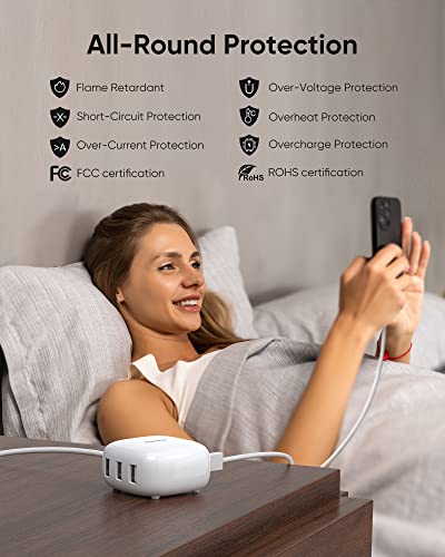 SUPERDANNY 6-Port USB Charger, 40W 8A Mini USB Charging Station, Charging Station for Multiple Devices, 4ft Cable, Compatible with iPhone, iPad, Galaxy, Pixel, for Travel, Cruise, White