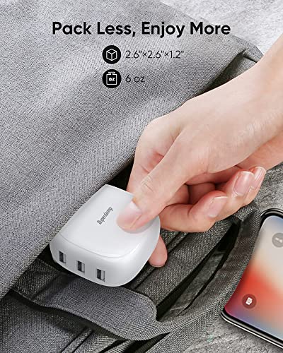 SUPERDANNY 6-Port USB Charger, 40W 8A Mini USB Charging Station, Charging Station for Multiple Devices, 4ft Cable, Compatible with iPhone, iPad, Galaxy, Pixel, for Travel, Cruise, White