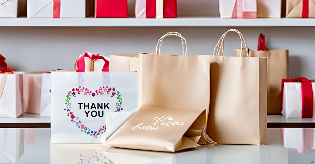 50Pcs Beige Thank You Bags for Small Business,Boutique Bags with Soft Loop Handle,Plastic Christmas Bags,Size:15"x12"x3"(38 * 30 * 8CM 2.8 Mil