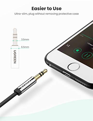 UGREEN 3.5mm Audio Cable Stereo Aux Cord 90 Degree Right Angle Aux Cable Compatible with Beats iPhone iPod iPad Tablets Speakers 24K Gold Plated Male to Male Black 1.5FT