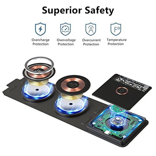 [Dual 15W] Foldable Fast Wireless Charger, 3 in 1 Travel Magnetic Wireless Charger, Wireless Charging Pad Compatible with Mag-Safe Charger for iPhone 14/13/12, Samsung Galaxy, Apple Watch, AirPods Pro