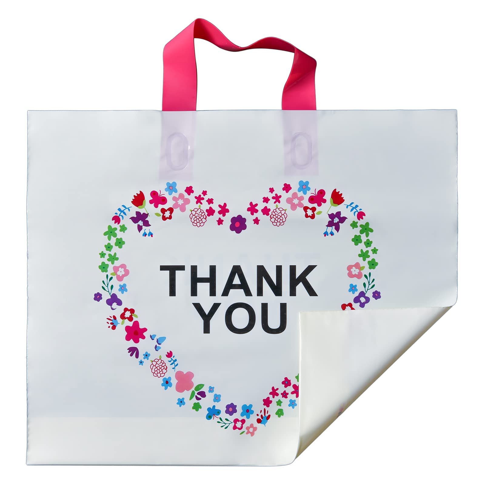 50Pcs Beige Thank You Bags for Small Business,Boutique Bags with Soft Loop Handle,Plastic Christmas Bags,Size:15"x12"x3"(38 * 30 * 8CM 2.8 Mil