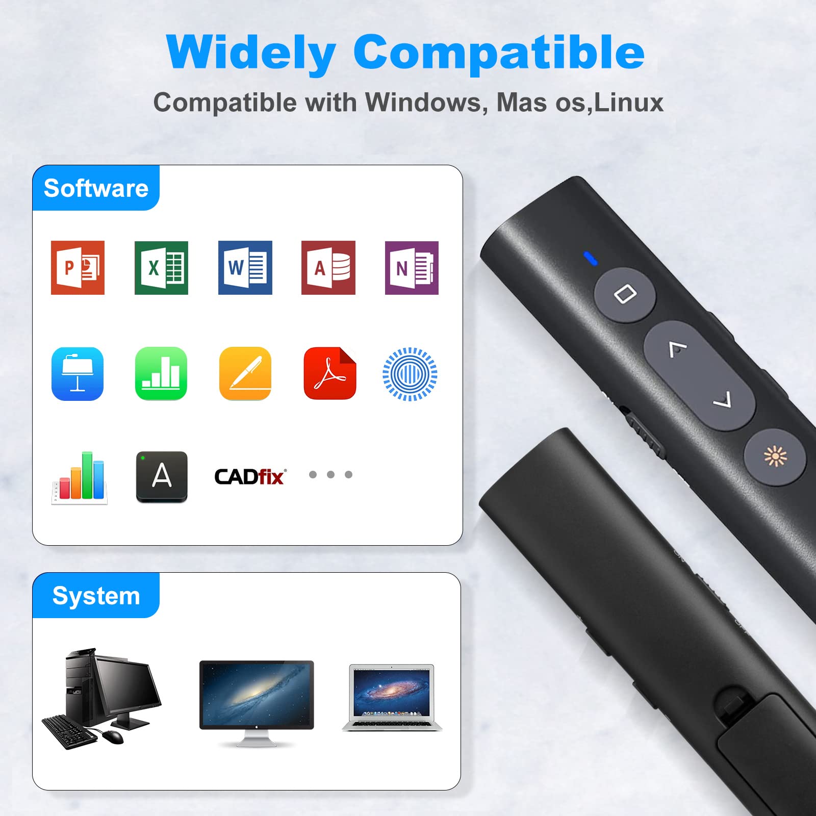 USB-A/USB-C Presentation Clicker for PowerPoint Presentations Pointer, Wireless Presenter Remote, Google Slide Advancer Projector Smart Board Slideshow PPT Clicker for Mac/Laptop/Computer/Office