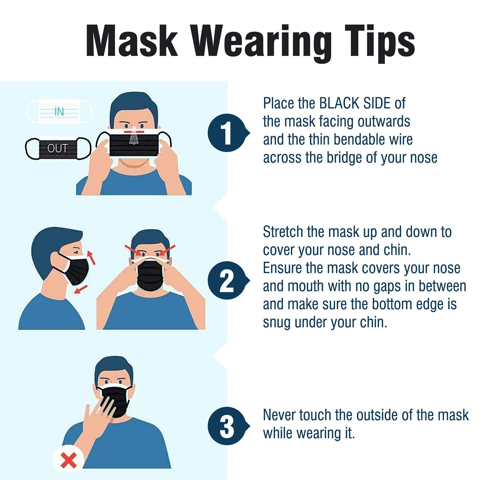 WECARE Disposable Face Mask Individually Wrapped - 50 Pack, Black Masks 3 Ply
