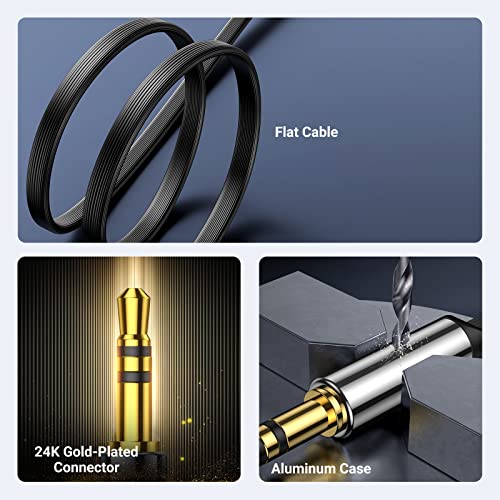 UGREEN 3.5mm Audio Cable Stereo Aux Cord 90 Degree Right Angle Aux Cable Compatible with Beats iPhone iPod iPad Tablets Speakers 24K Gold Plated Male to Male Black 1.5FT