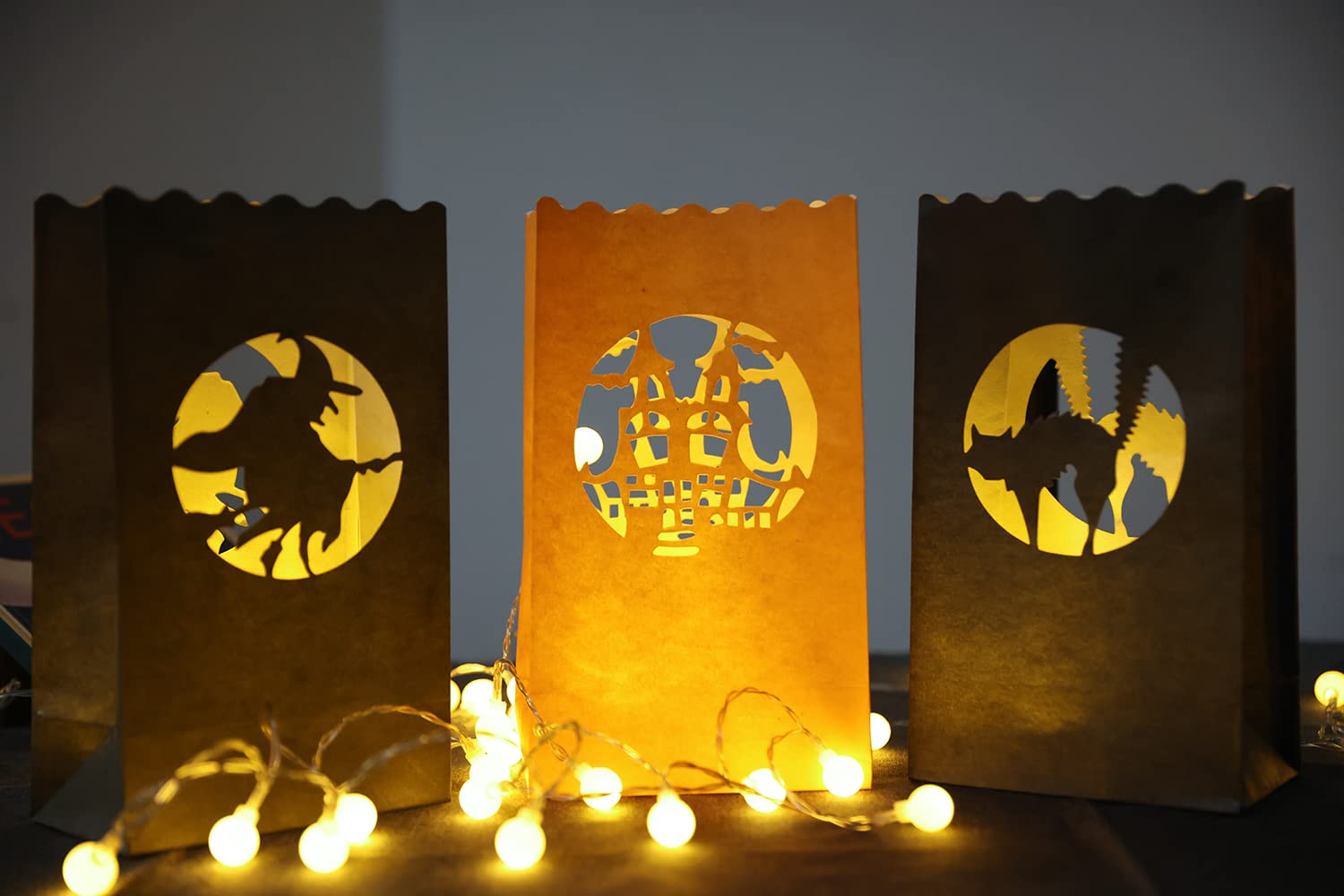 Stmarry 48 pcs Halloween Luminary Bags, Flame Resistant Luminaries, Orange and Black Tea Light Candle Bags - Witch, Black Cat Silhouette Decorations & Party Lanterns