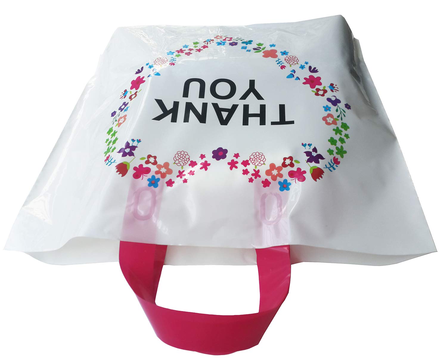 50Pcs Beige Thank You Bags for Small Business,Boutique Bags with Soft Loop Handle,Plastic Christmas Bags,Size:15"x12"x3"(38 * 30 * 8CM 2.8 Mil