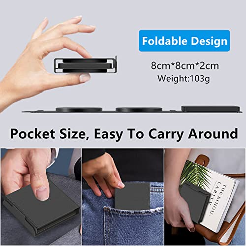 [Dual 15W] Foldable Fast Wireless Charger, 3 in 1 Travel Magnetic Wireless Charger, Wireless Charging Pad Compatible with Mag-Safe Charger for iPhone 14/13/12, Samsung Galaxy, Apple Watch, AirPods Pro