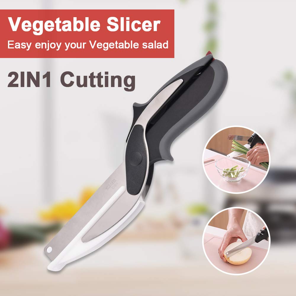 Topmat Kitchen 2-in-1 Stainless Steel Food Scissors,Kitchen Scissors with Cutting Board,Kitchen Scissor Food Chopper Scissor